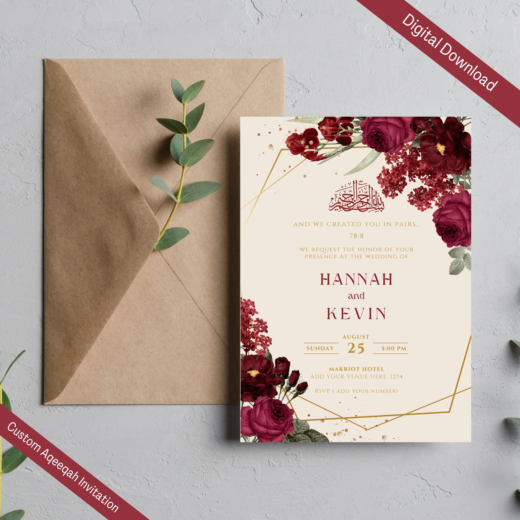 Editable Digital Muslim Wedding Invitation Template Nikkah Shaadi ...