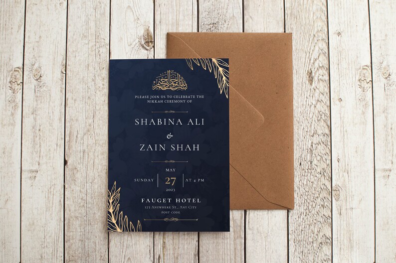 Digital Muslim Wedding Invitation Template, Gold Floral Nikah Invite ...