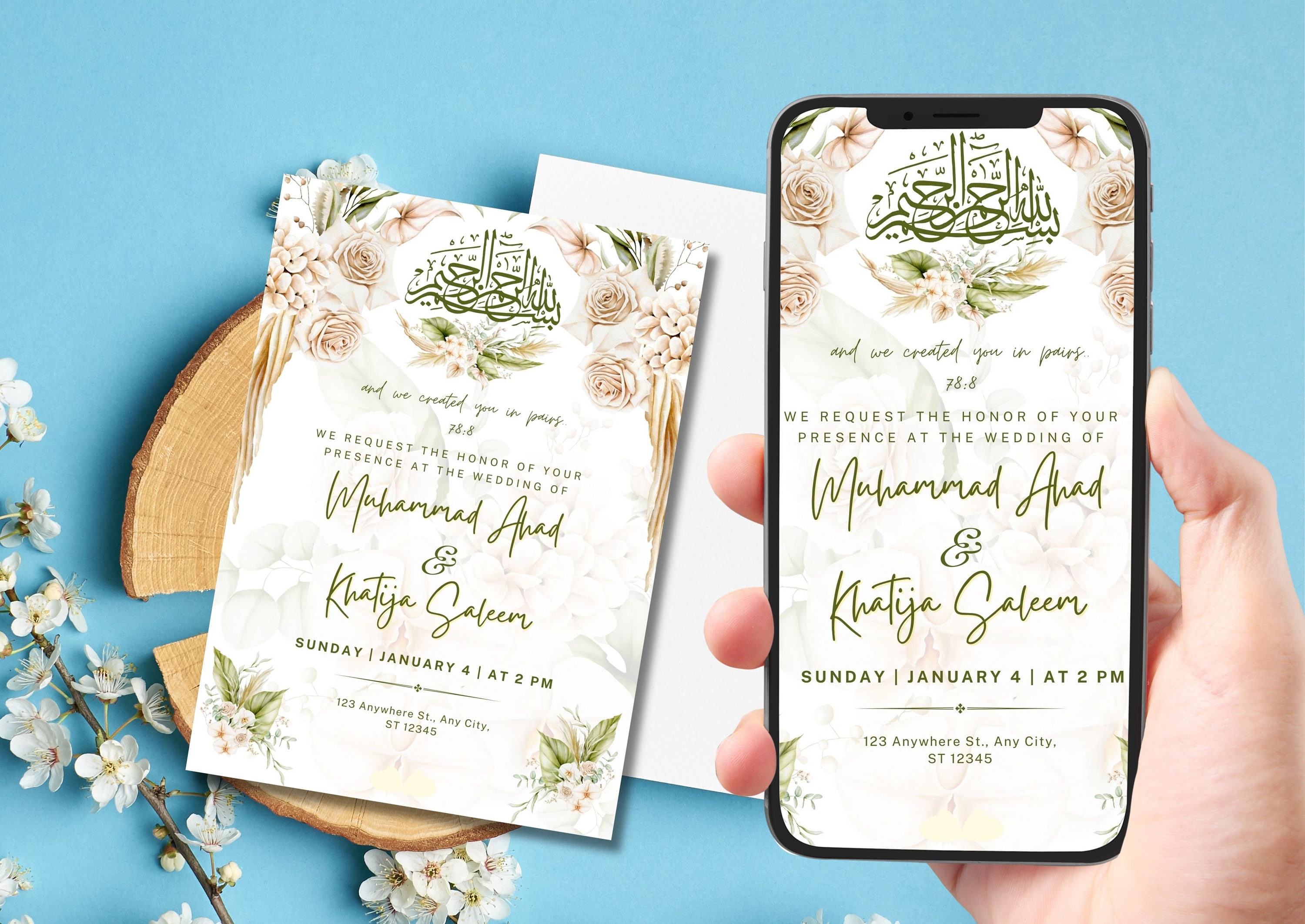 Editable Digital Muslim Wedding Invitation Template Nikkah Walimah ...
