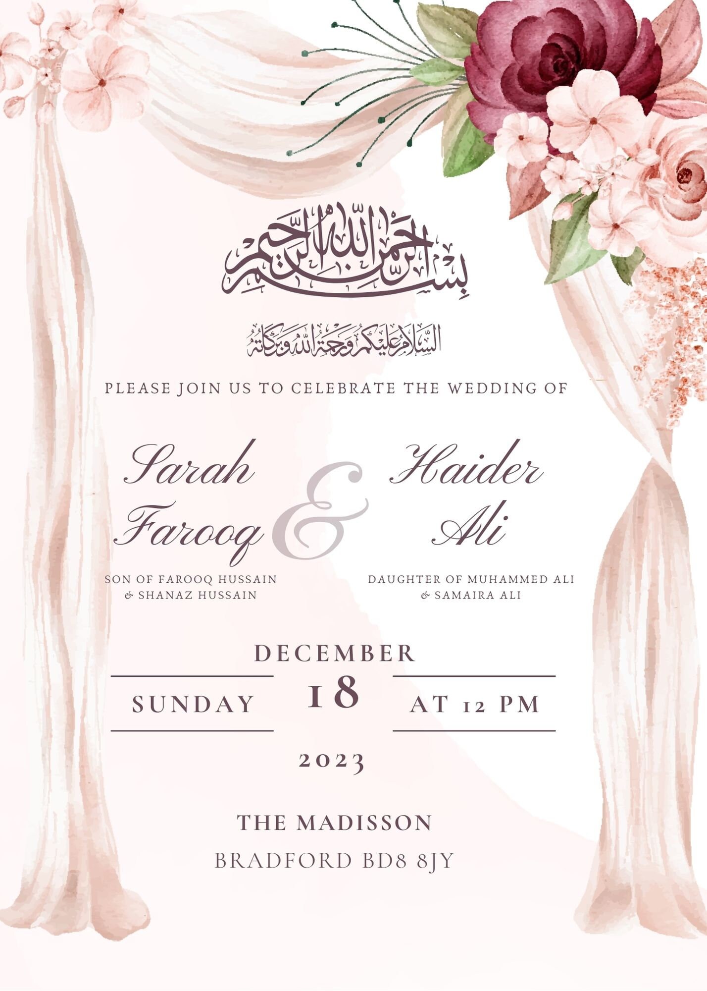 Editable Digital Muslim Wedding Invitation Template, Nikkah Walimah ...