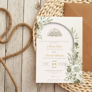 Digital Muslim Wedding Invitation Template, White Green Floral Nikah ...
