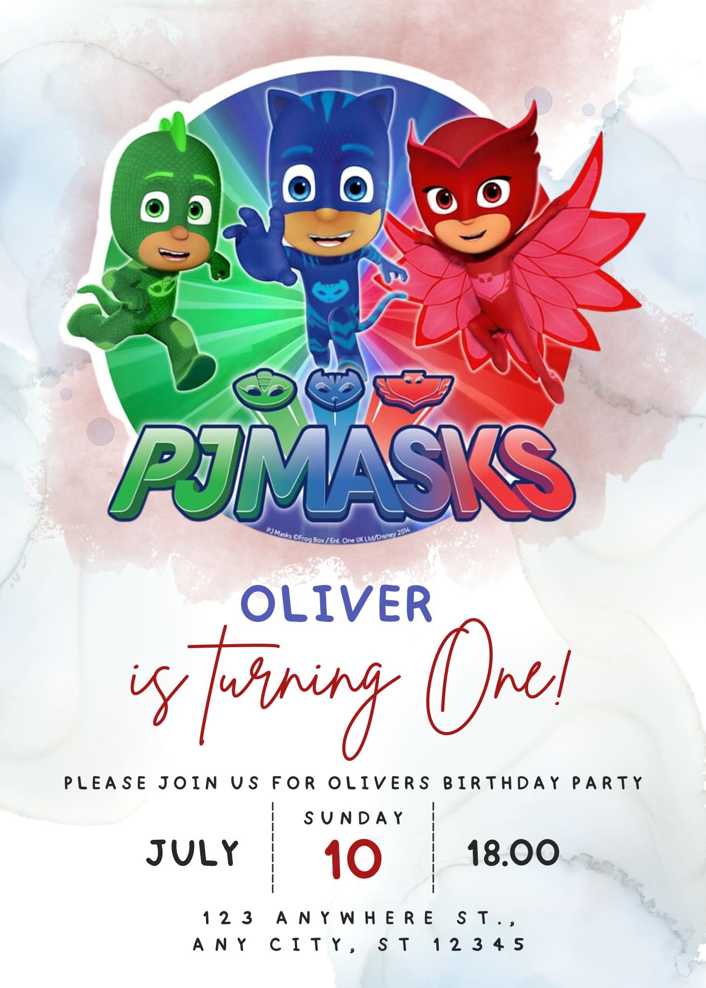 Editable PJ Masks Birthday Party Invitation Template, Kids Birthday ...