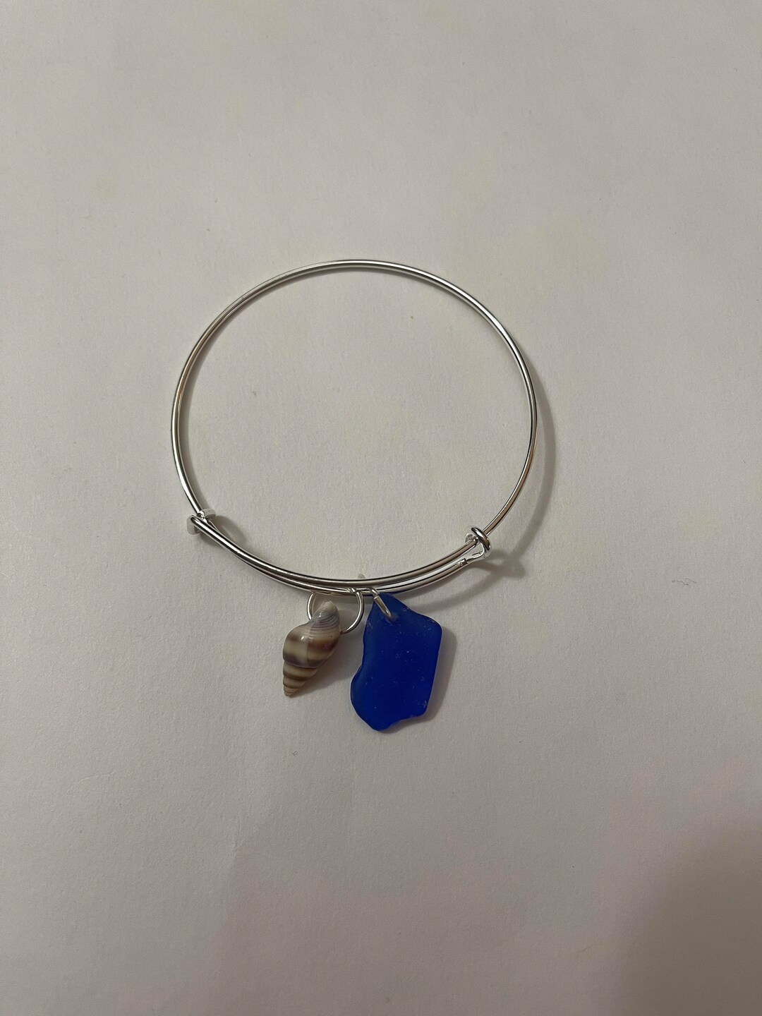 Cobalt Blue Sea Glass Bangle With Shell - Etsy