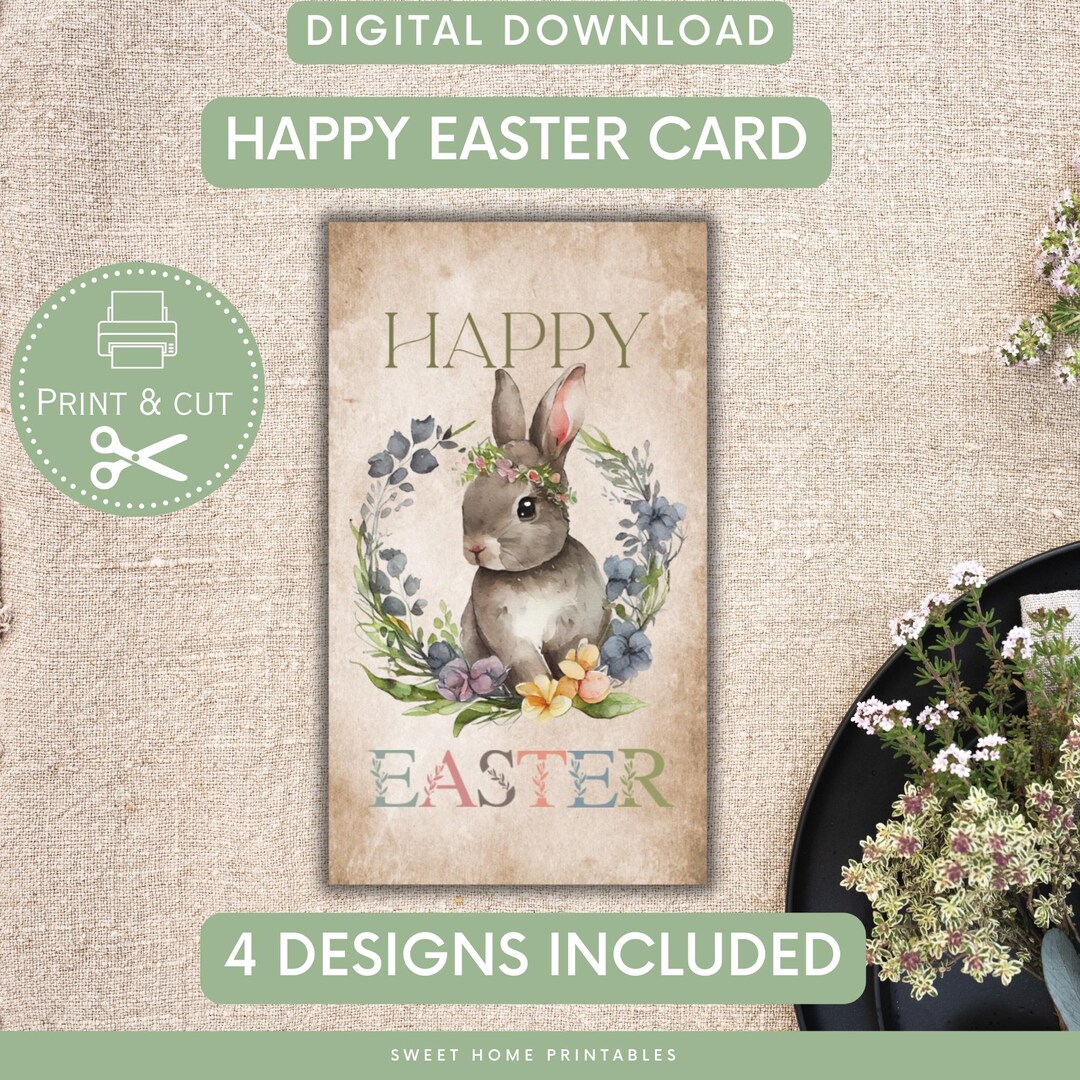 Happy Easter Watercolor Bunny Printable Gift Tag | Digital Download ...