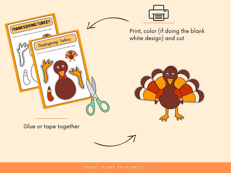 Turkey With Feathers Printable | Build A Turkey Craft | Thanksgiving ...