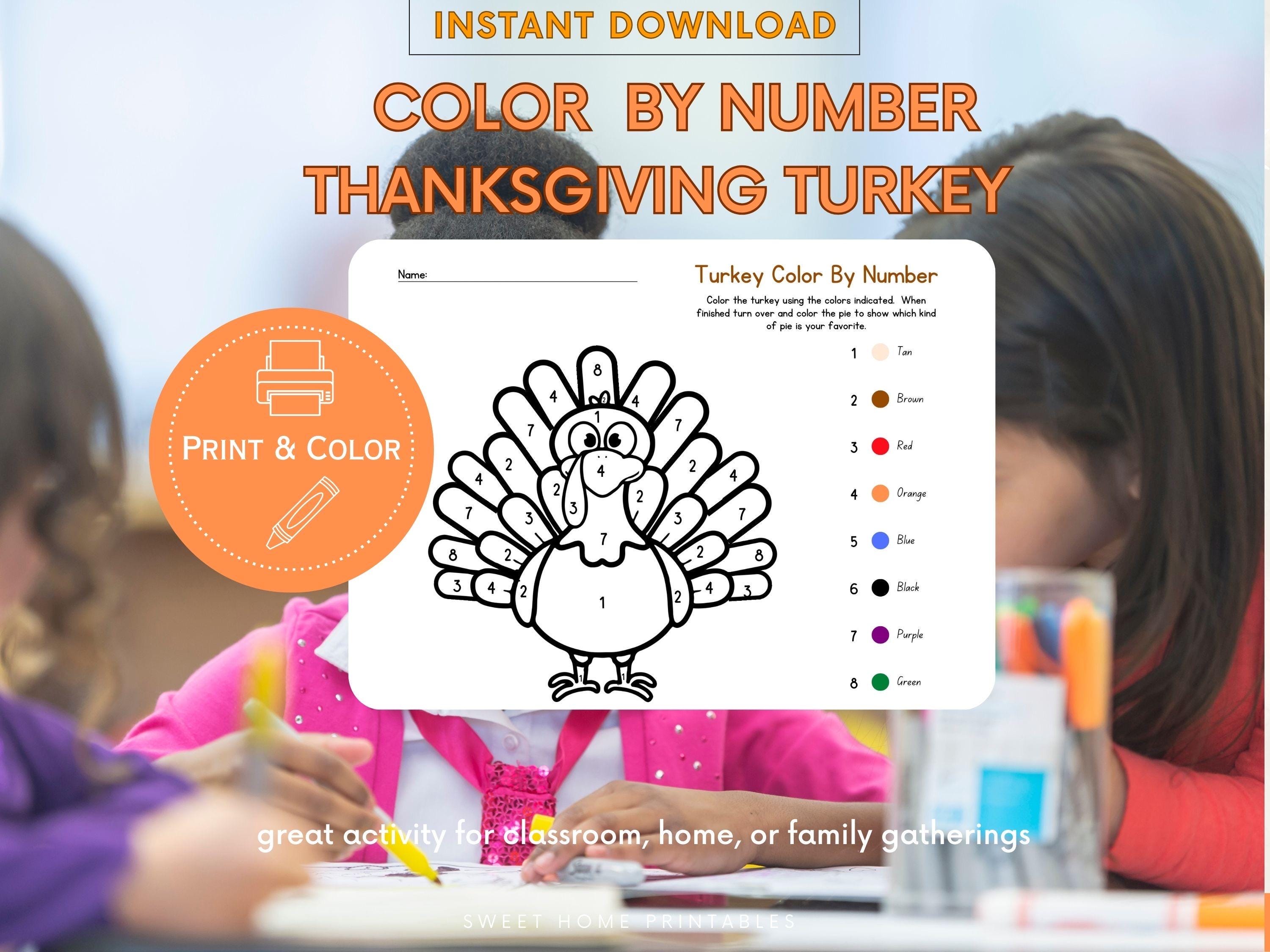 Turkey Color by Number | Turkey Worksheet | Thanksgiving Activity ...