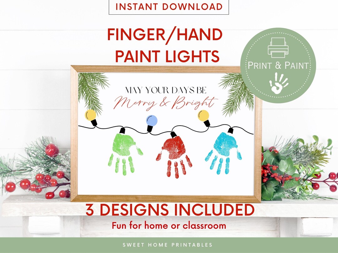 Handprint Christmas Lights Printable | Merry & Bright Fingerprint Kids ...
