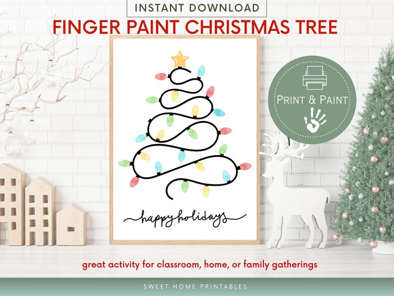 Finger Print Christmas Tree Printable | Happy Holidays | Kids Activity ...