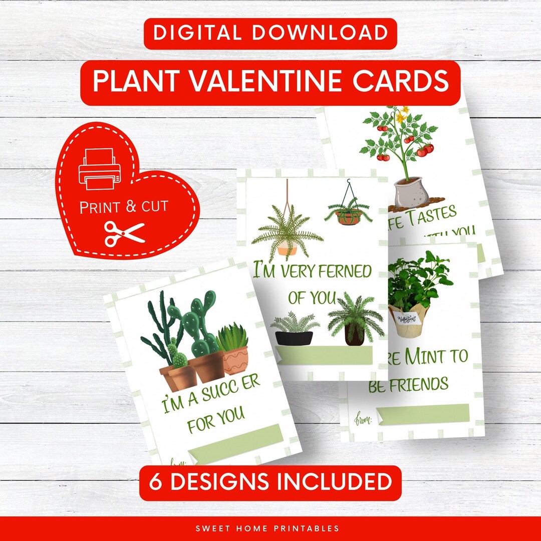 Plant Valentines Day Card Printables for Kids Classroom or Coworker ...