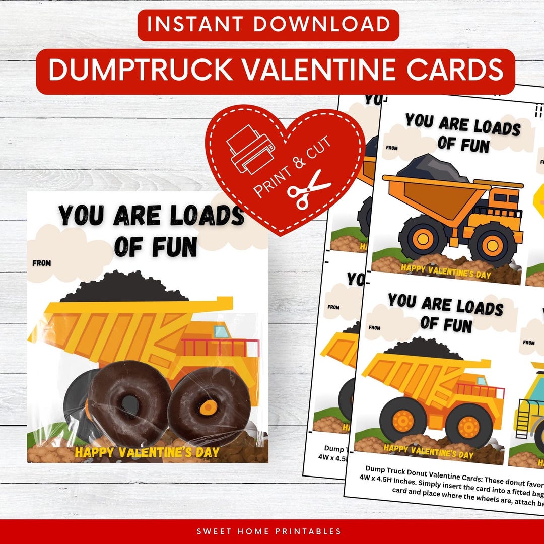 Valentine’s Day Dump Truck Card Printable | Digital Download Teacher ...