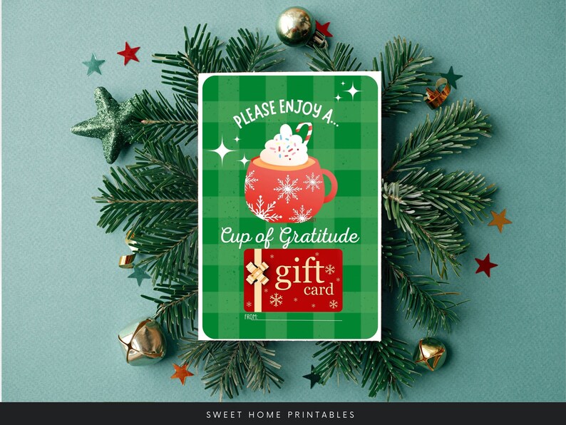 Printable Christmas Gift Card Holders Cup of Gratitude Teacher Gift ...