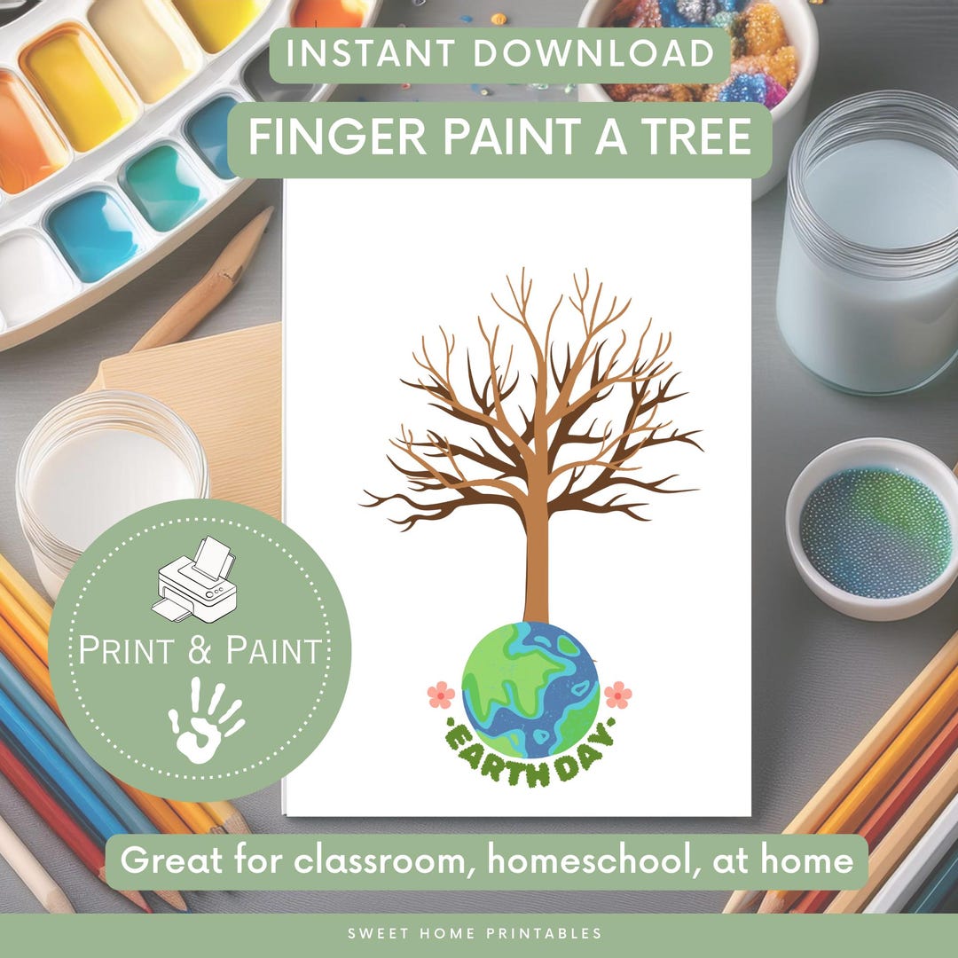 Tree Finger Painting Printable Earth Day Paint a Tree Craft Kids ...