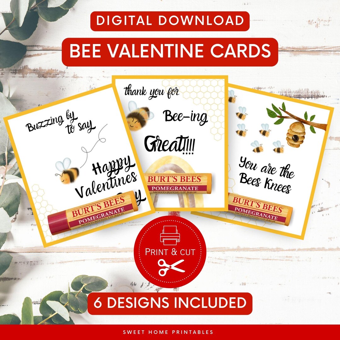 Bee Valentine’s Day Card Printables for Coworker or Kids Valentine’s ...