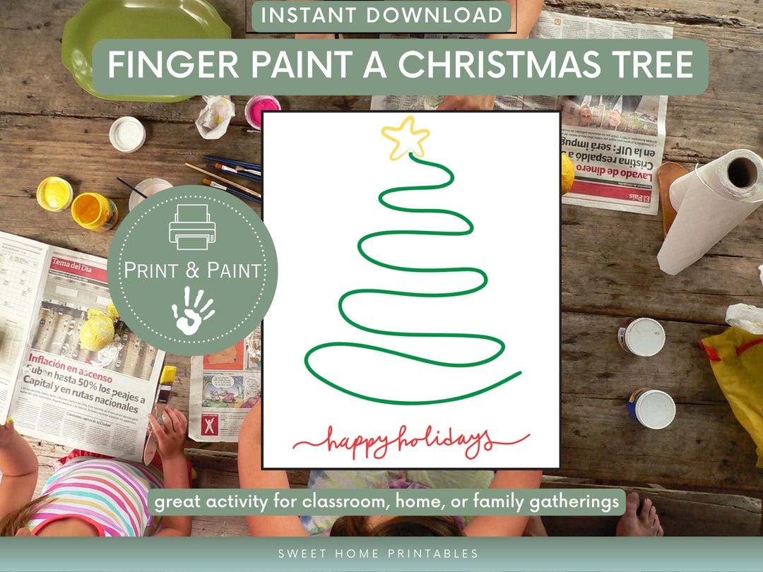Finger Paint Christmas Tree Printable Happy Holidays Kids Activity ...