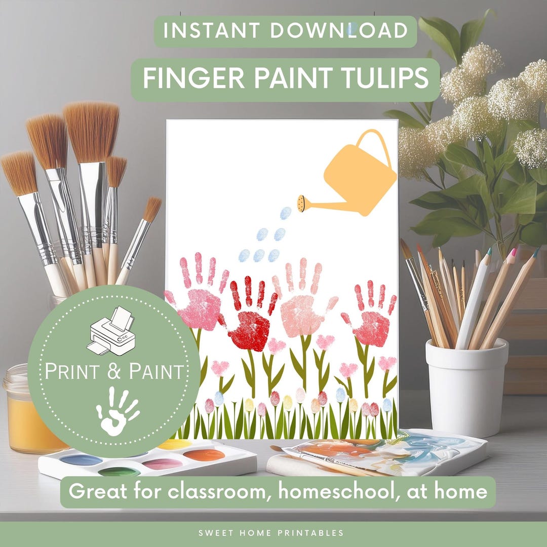 Tulip Finger & Hand Painting Printable | Valentines Day, Earth Day ...