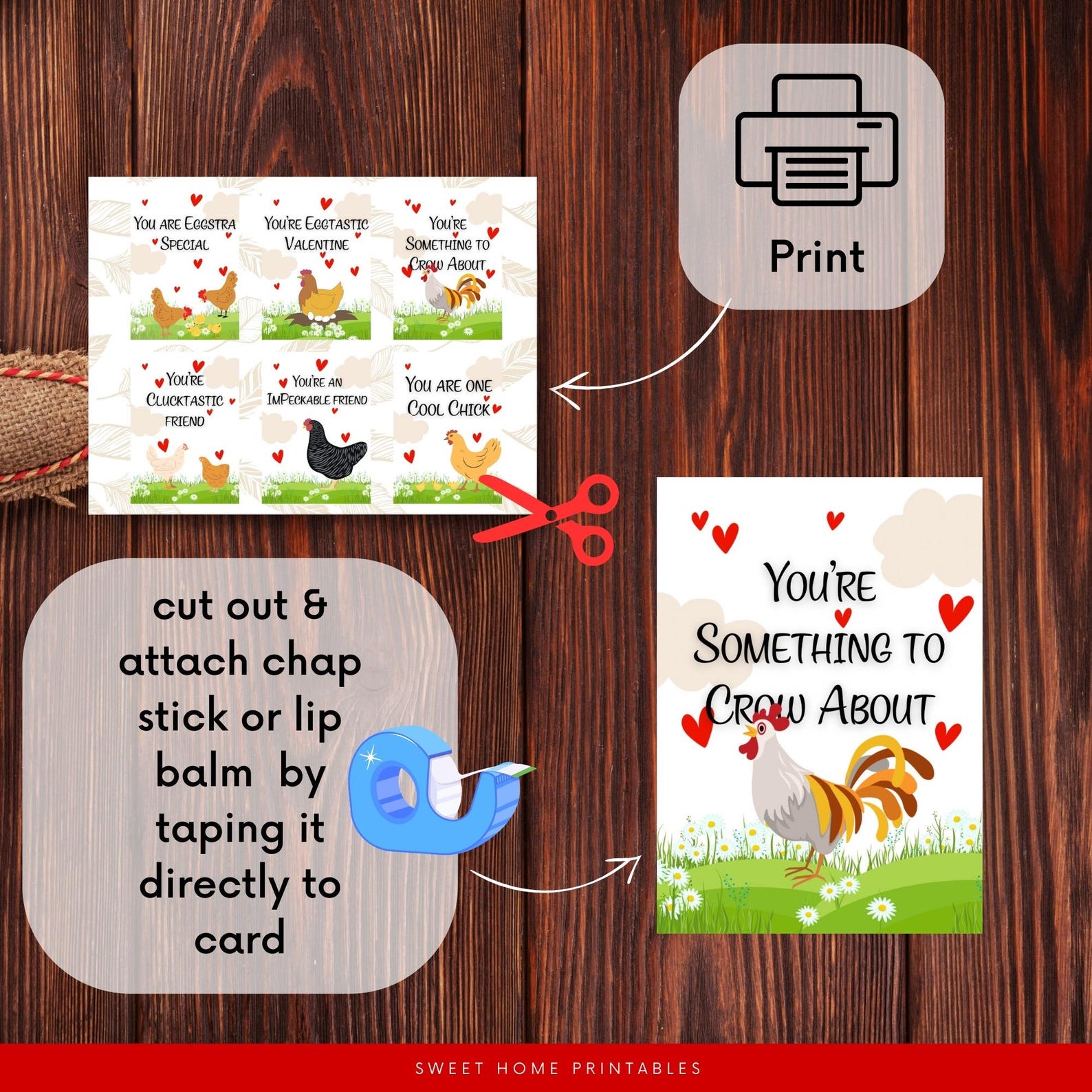 Chicken Valentine’s Day Card Printables for Kids Classroom or Coworker ...