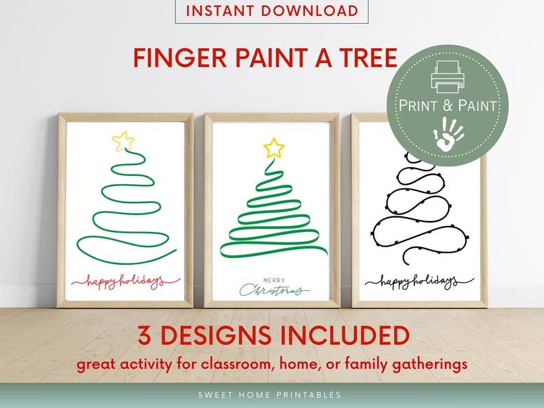 Finger Paint Christmas Tree Printable | Happy Holidays | Kids Activity ...
