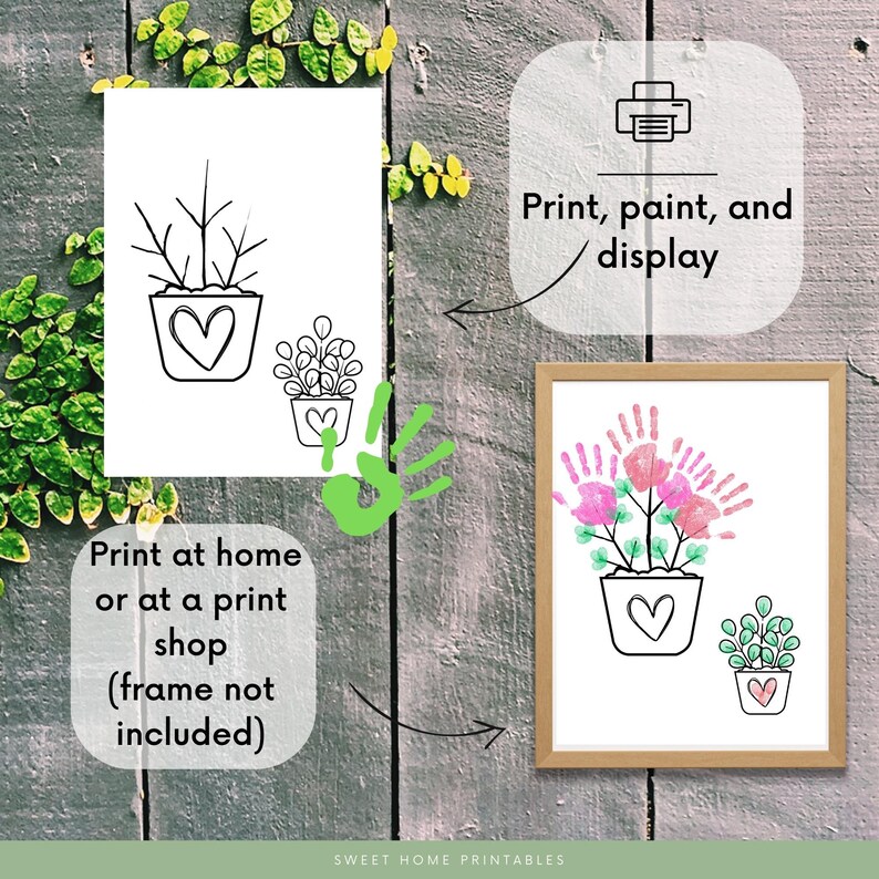 Plant Finger & Hand Painting Printable Valentines Day, Earth Day Flower ...