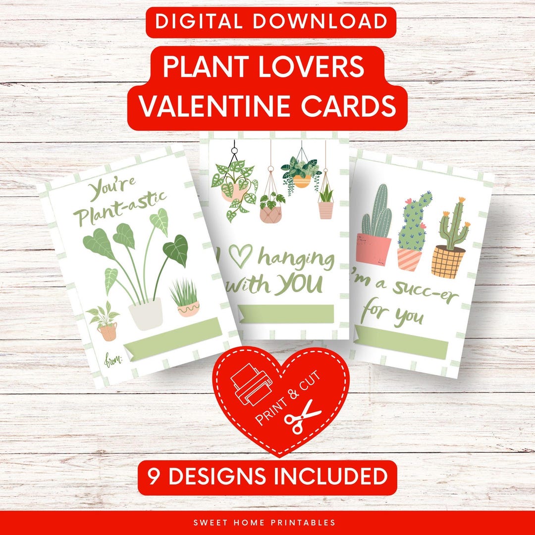 Plant Valentine’s Day Card Printables for Kids Classroom or Coworker ...