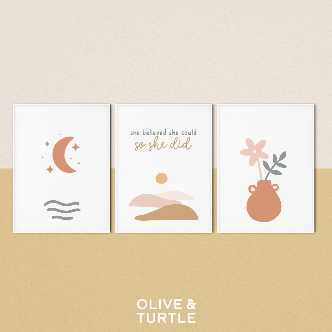 Set of 3 Inspirational Girls Room Printable Art, Boho Neutral Nursery ...
