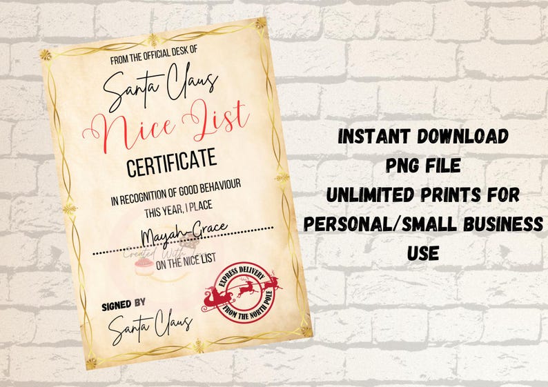 Editable Santa Nice List Certificate, Christmas Letter (digital File ...