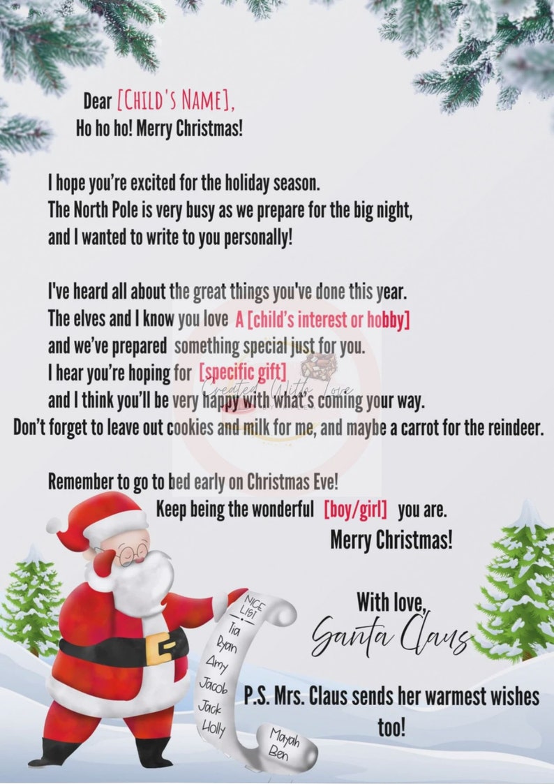 Christmas Santa Letter, Digital File, Instant Digital Download ...