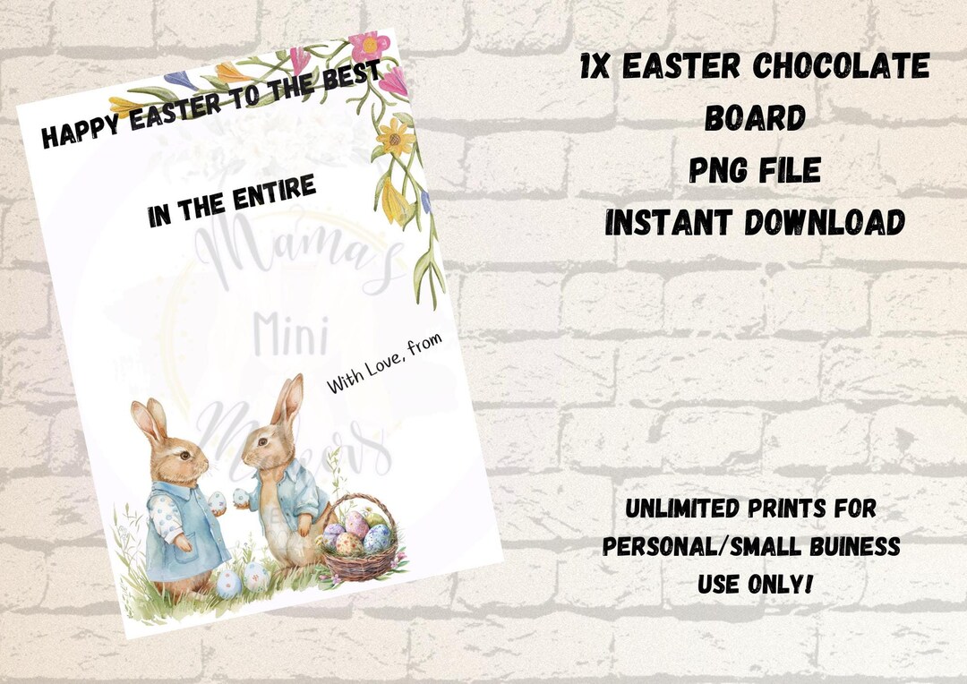 A4 Digital Easter Bunny Blank Chocolate Board,add Your Own Wording ...