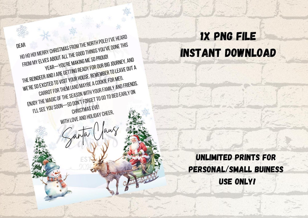 A4 Christmas Santa Letter, Digital File, Instant Digital Download ...