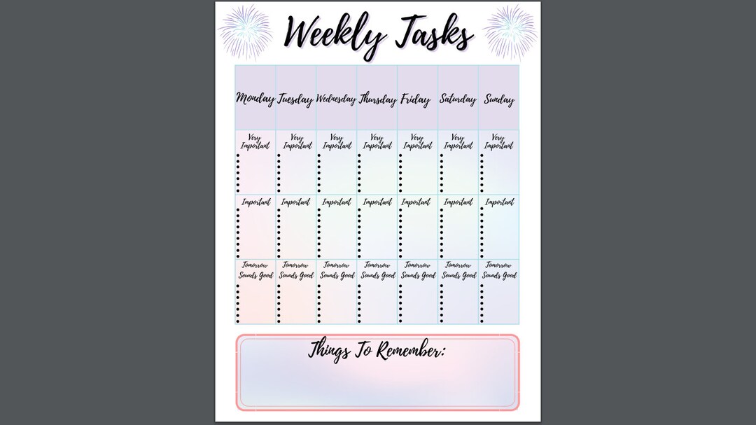 Neon Weekly Task Planner Template - Etsy
