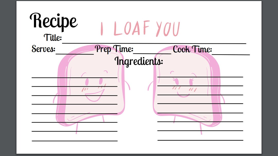 Cute Food Recipe Card - Etsy