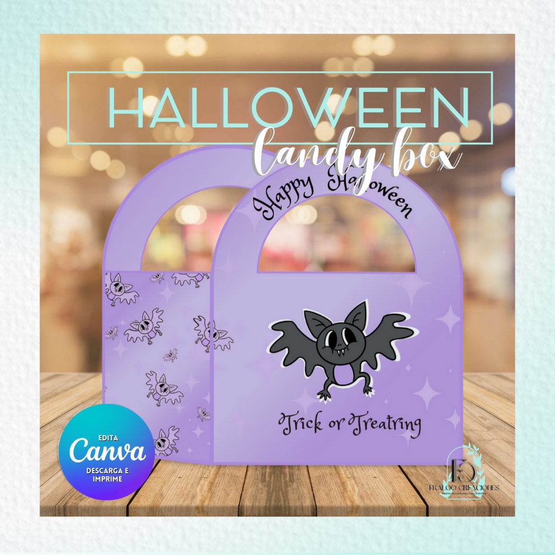 Editable Canva Template of Halloween Candy Box in Lilac Color - Etsy