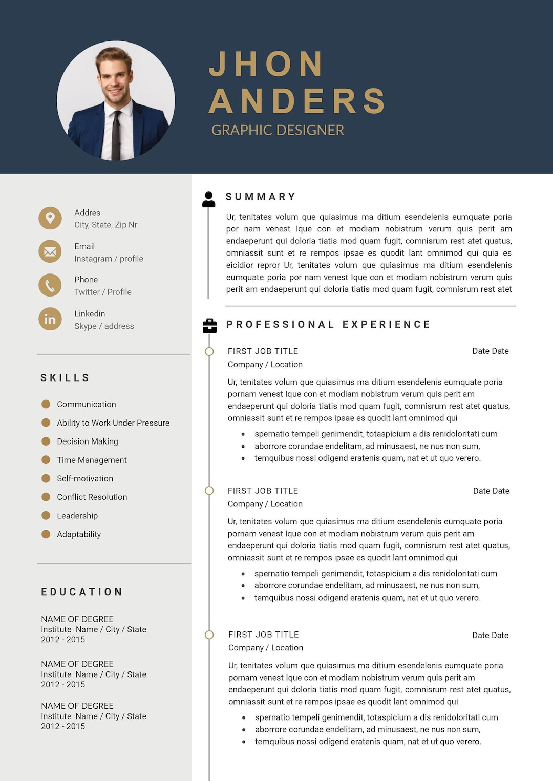 NEW Resume Template. Professional CV Template. Easily Editable With ...