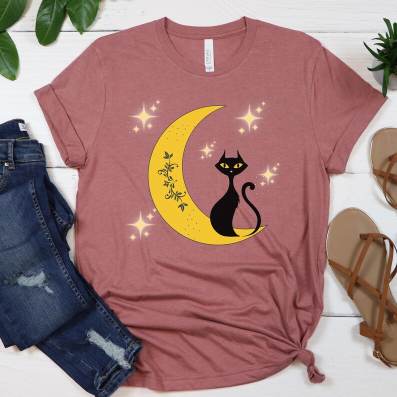 Magickal Black Cat Shirt, Mystical Moon Tee, Celestial Graphics T-shirt ...