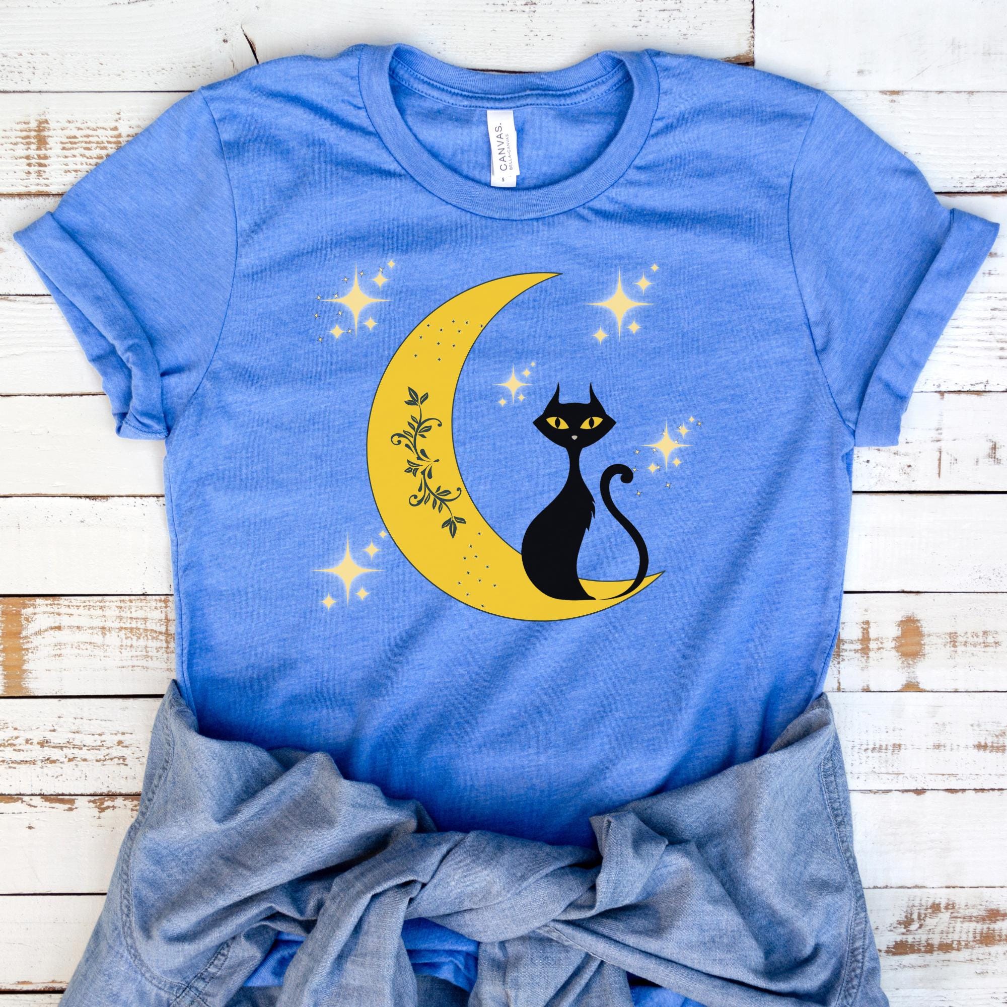 Magickal Black Cat Shirt, Mystical Moon Tee, Celestial Graphics T-shirt ...