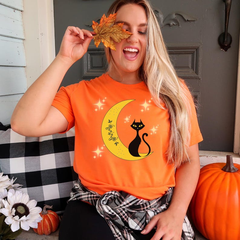 Magickal Black Cat Shirt, Mystical Moon Tee, Celestial Graphics T-shirt ...