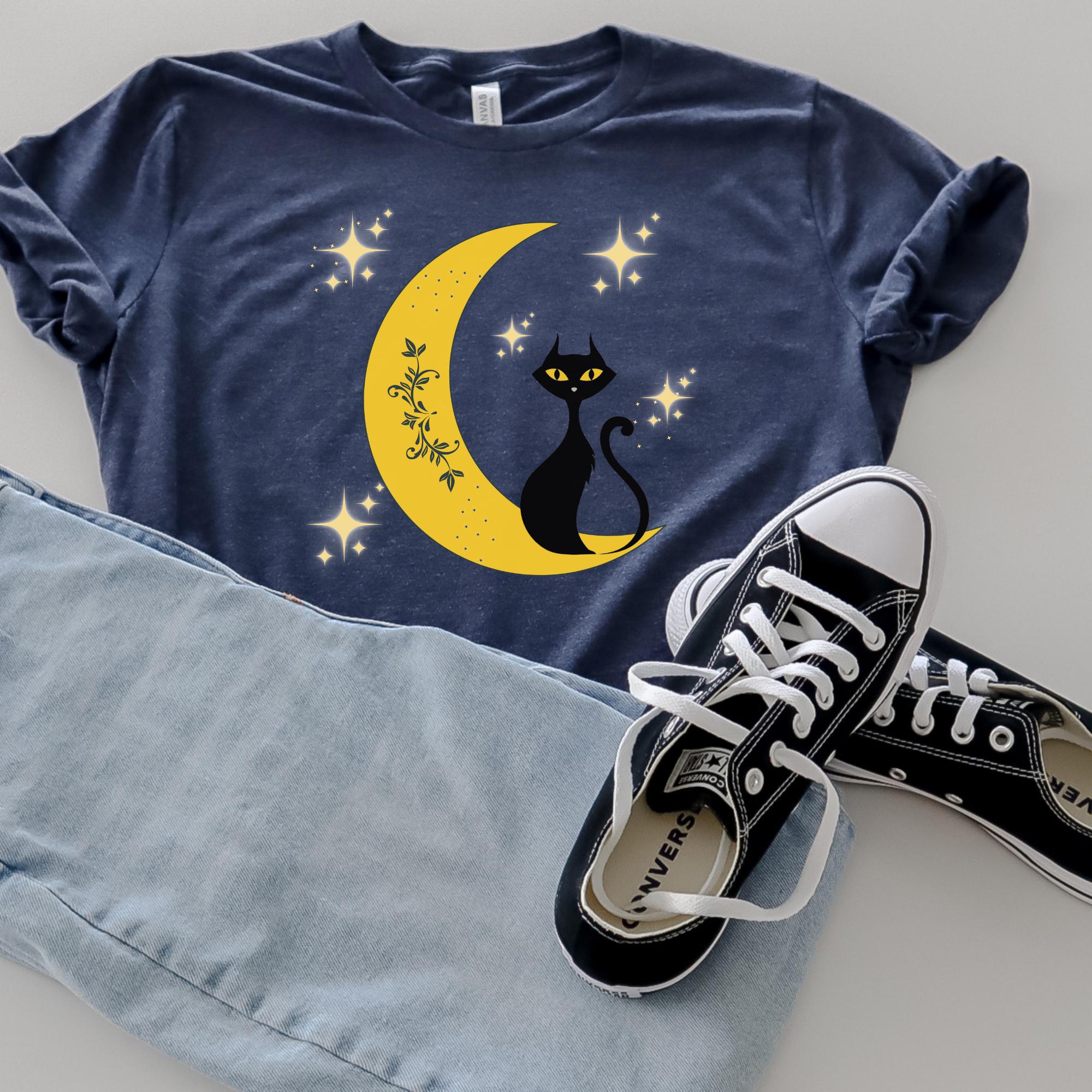 Magickal Black Cat Shirt, Mystical Moon Tee, Celestial Graphics T-shirt ...
