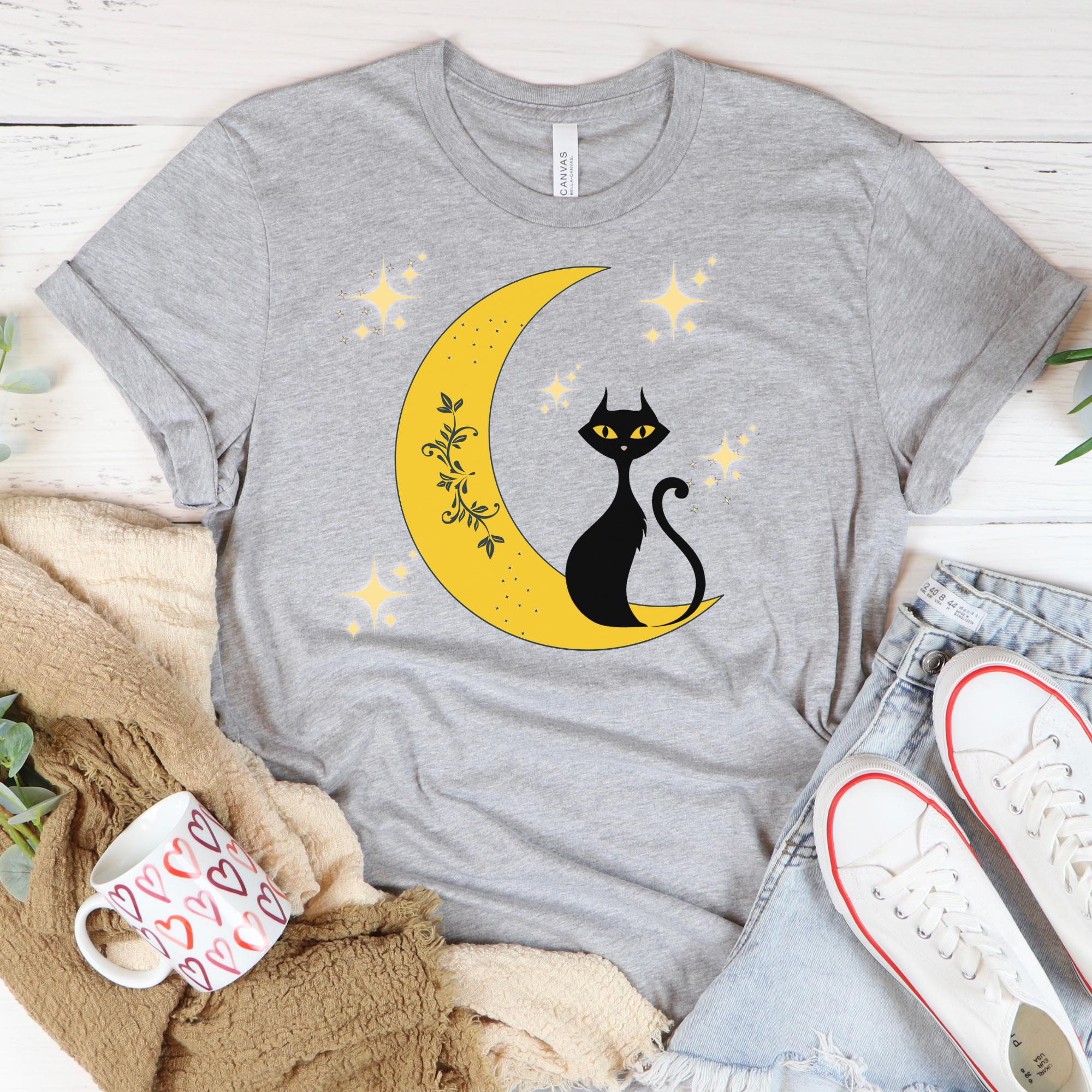 Magickal Black Cat Shirt, Mystical Moon Tee, Celestial Graphics T-shirt ...