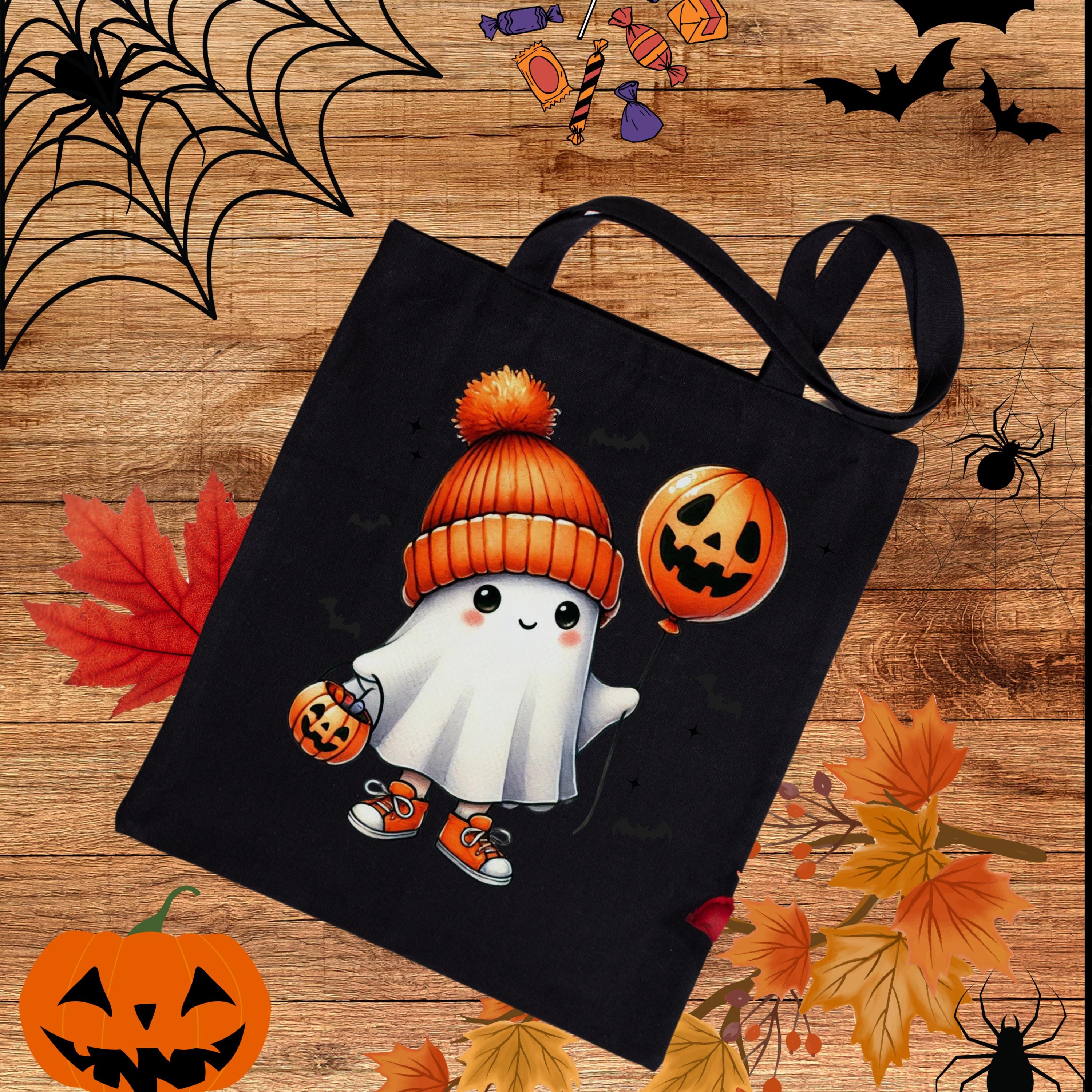 Cute Ghost Tote Bag, Trick or Treat Bag, Candy Bag, Ghost With Balloon ...
