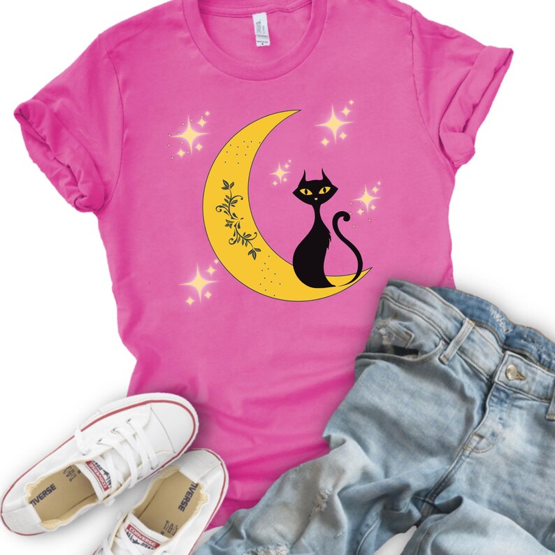 Magickal Black Cat Shirt, Mystical Moon Tee, Celestial Graphics T-shirt ...