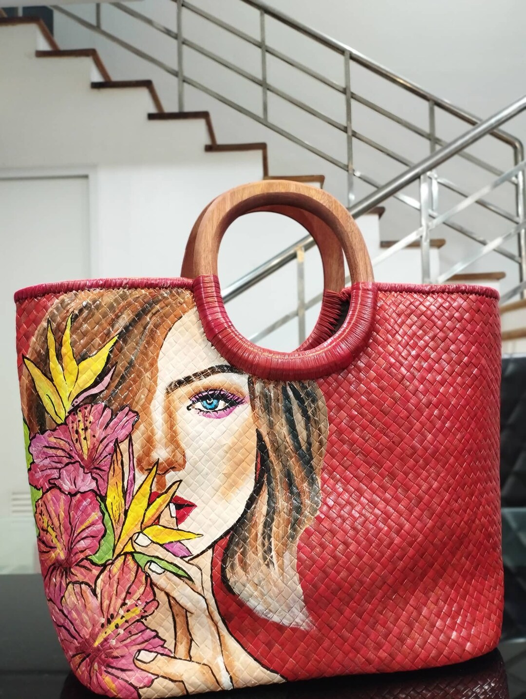 Ladies Large Premium 'banig' Bag Woven Handmade Hand-painted With ...