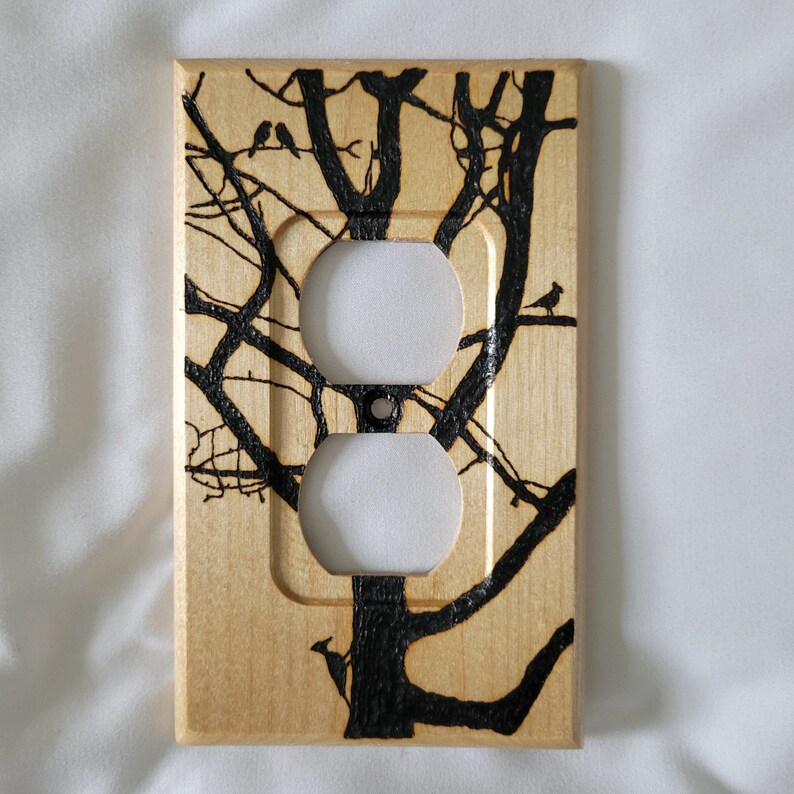Solar Wood Burning Outlet Cover – Rustic Tree, Handmade Decor - Etsy