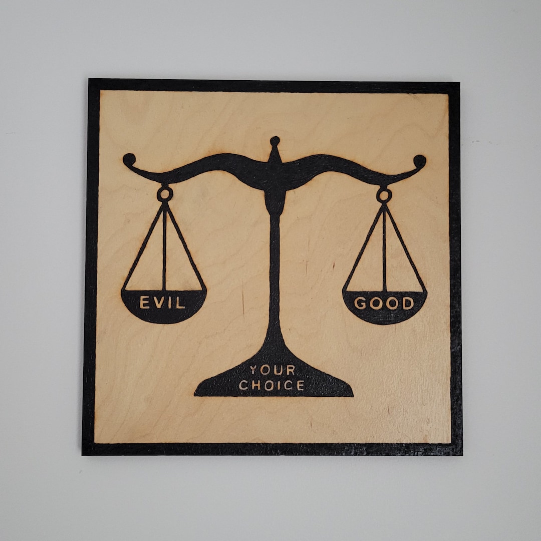 Good Vs Evil - Balance Scale – 12×12 Solar Wood Burning – Wall Hanging ...