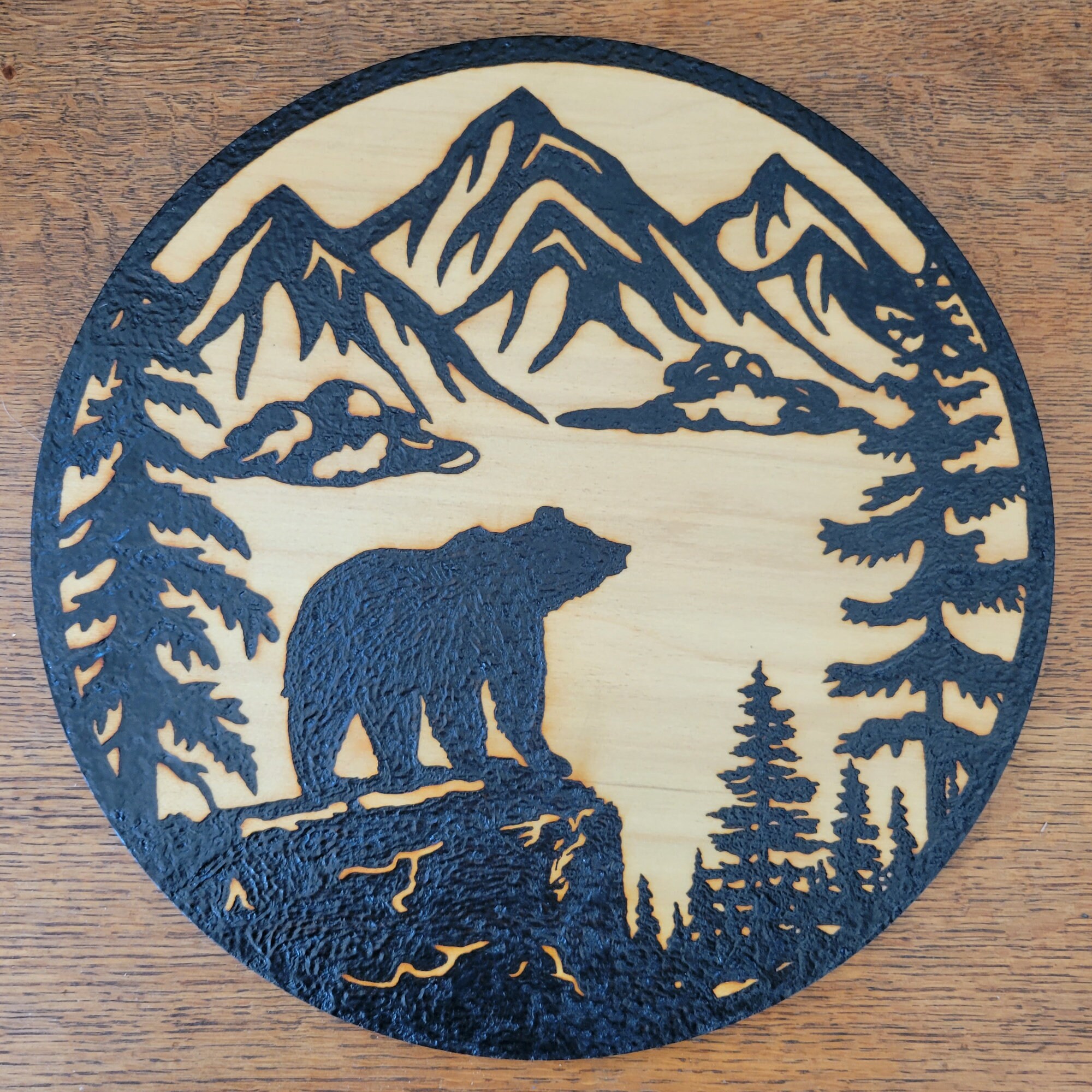 Bear on Cliff, Rustic Wall Hanging, Solar Wood Burning, Solar ...