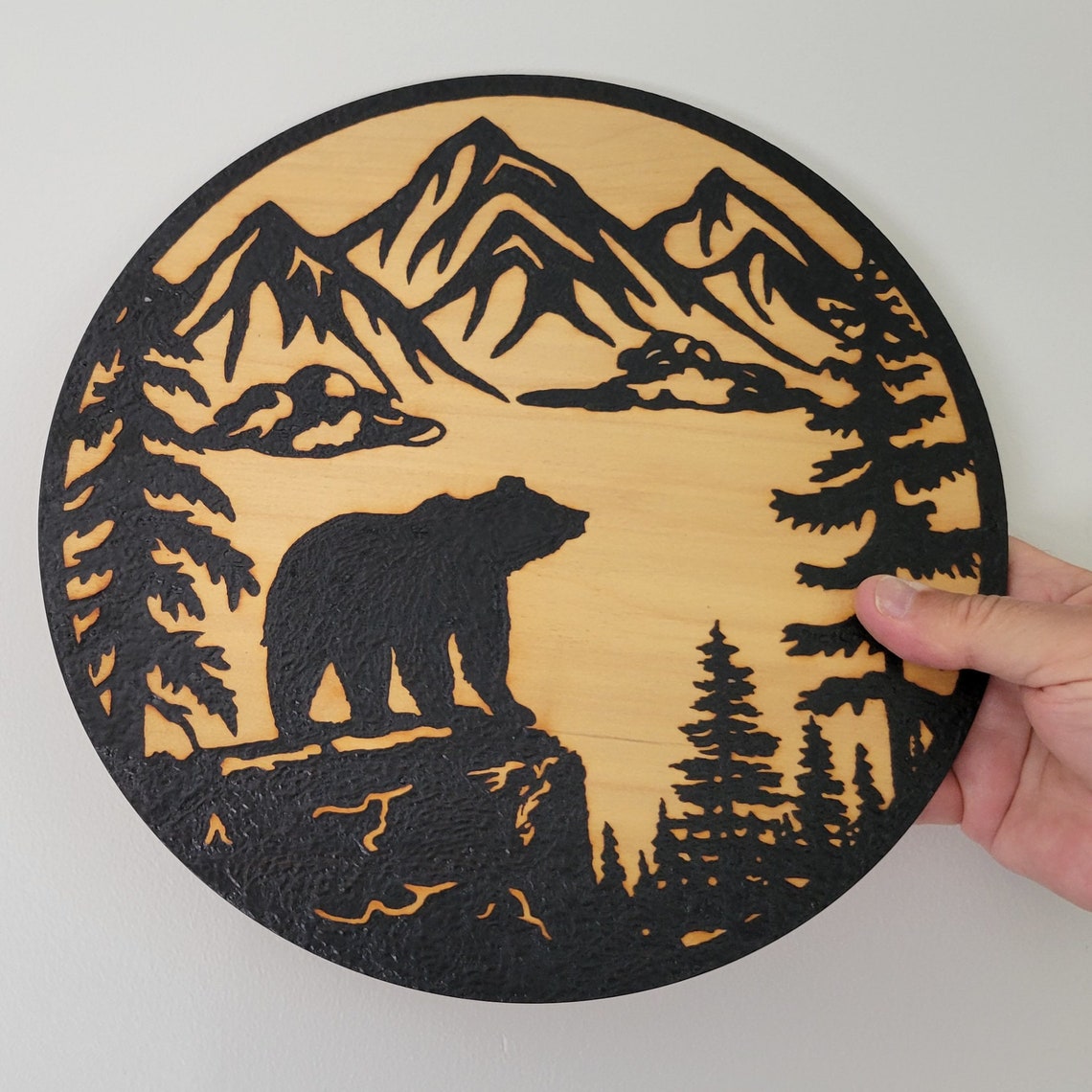 Bear on Cliff, Rustic Wall Hanging, Solar Wood Burning, Solar ...