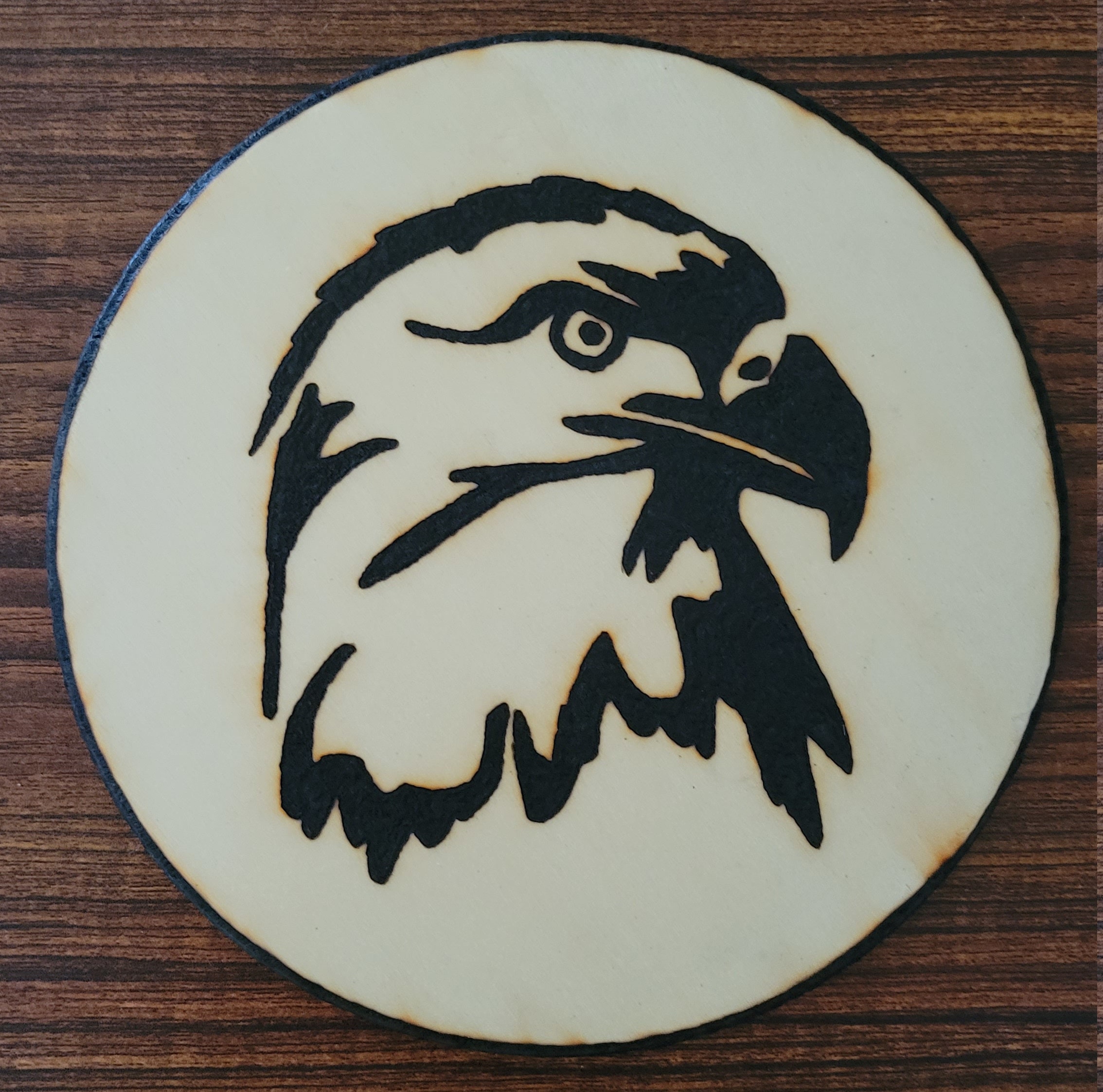 Eagle Head on Circular Wooden Plaque, Solar Wood Burning, Solar ...