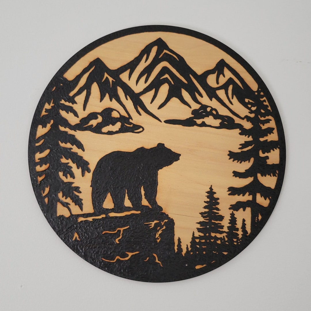 Bear on Cliff, Rustic Wall Hanging, Solar Wood Burning, Solar ...