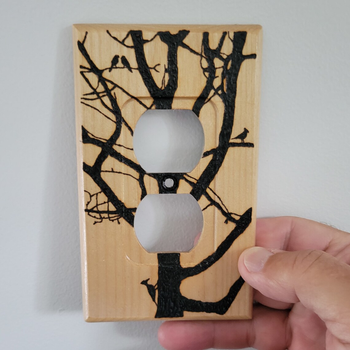 Rustic Tree - Outlet Cover Plate, Solar Wood Burning, Solar Pyrography ...