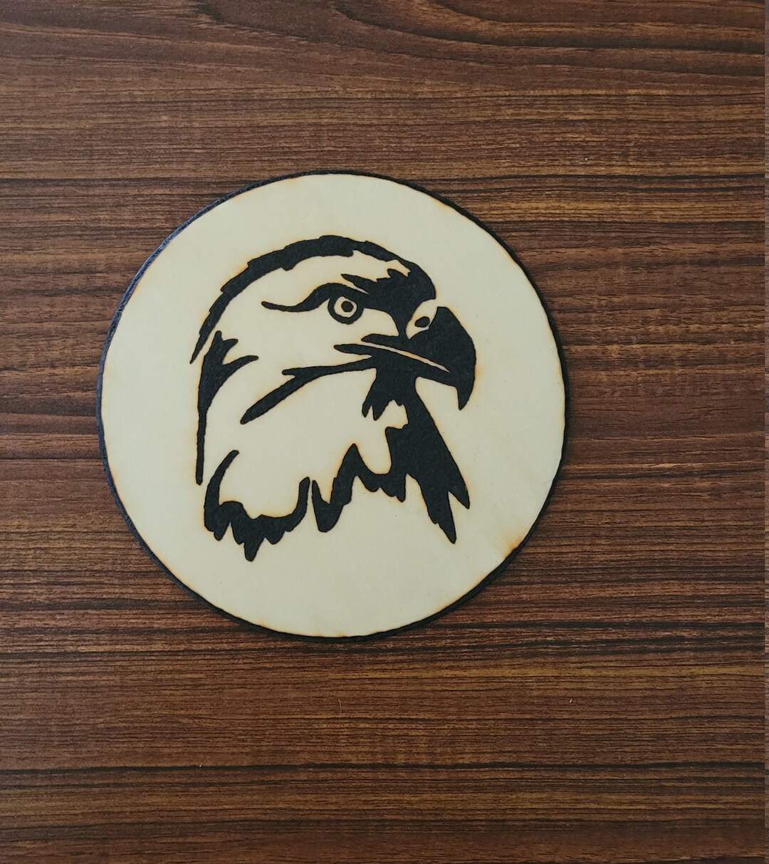 Eagle Head on Circular Wooden Plaque, Solar Wood Burning, Solar ...