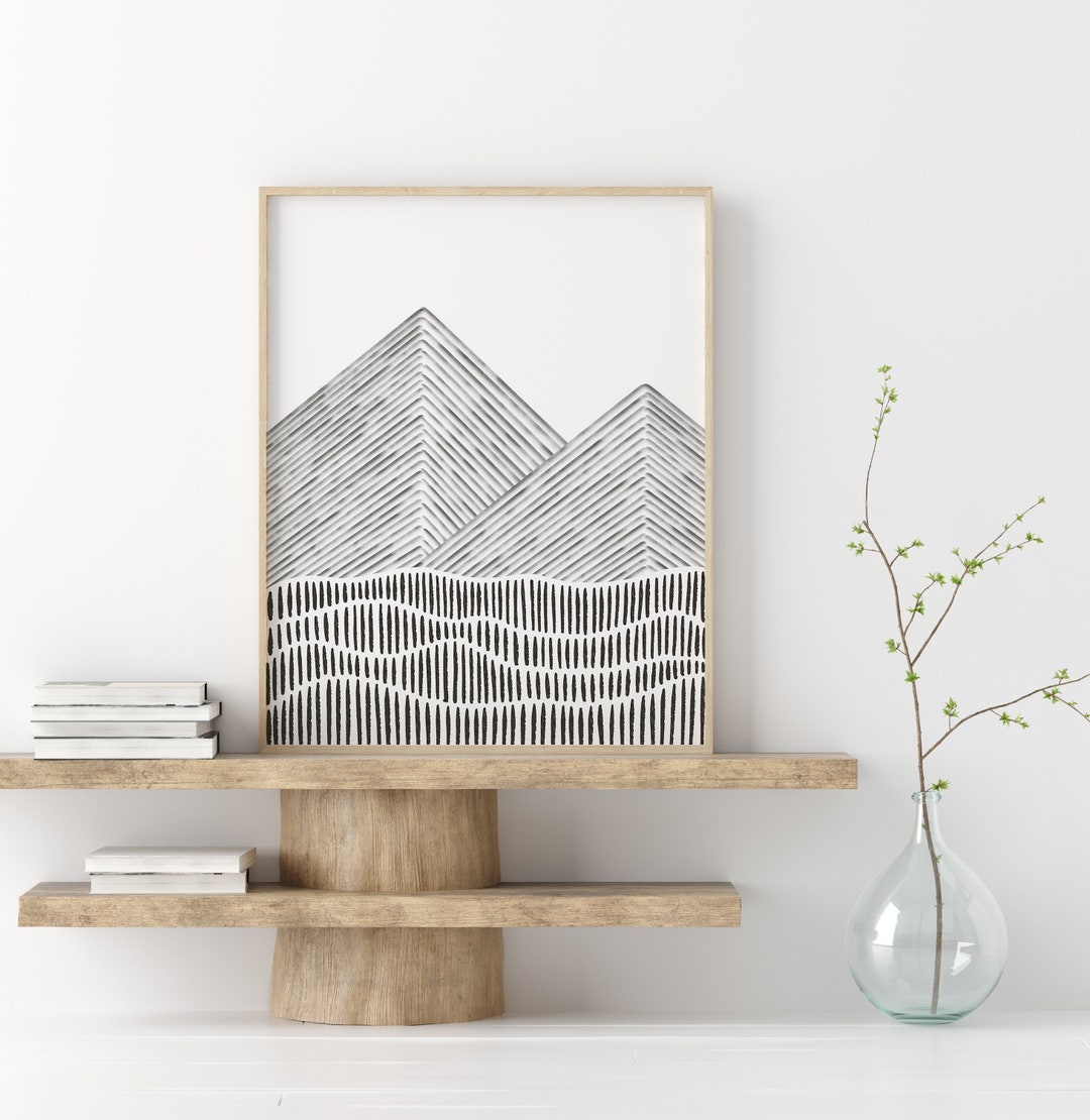 Black Abstract Mountain and Sea Print Abstract Mountain Print ...