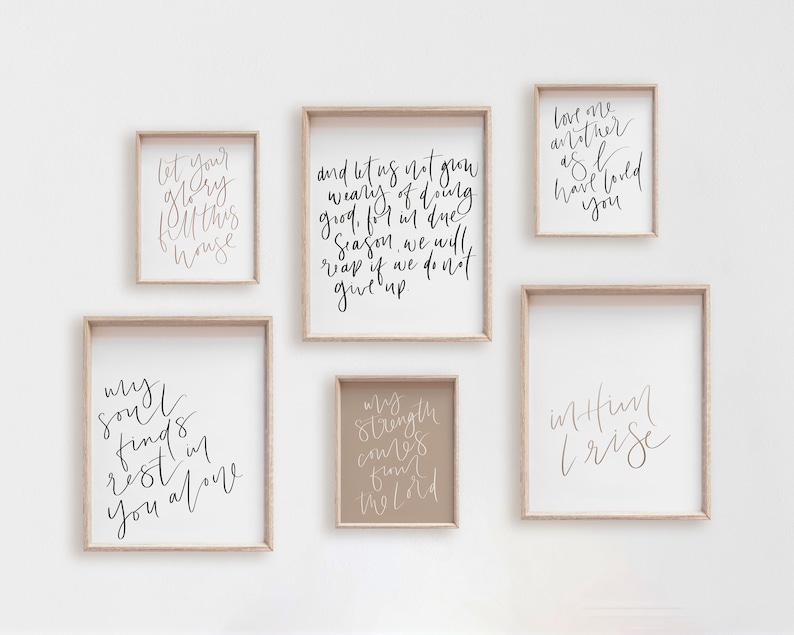 Hand Lettered Bible Verse Wall Art Set, Neutral Bible Verse Gallery ...